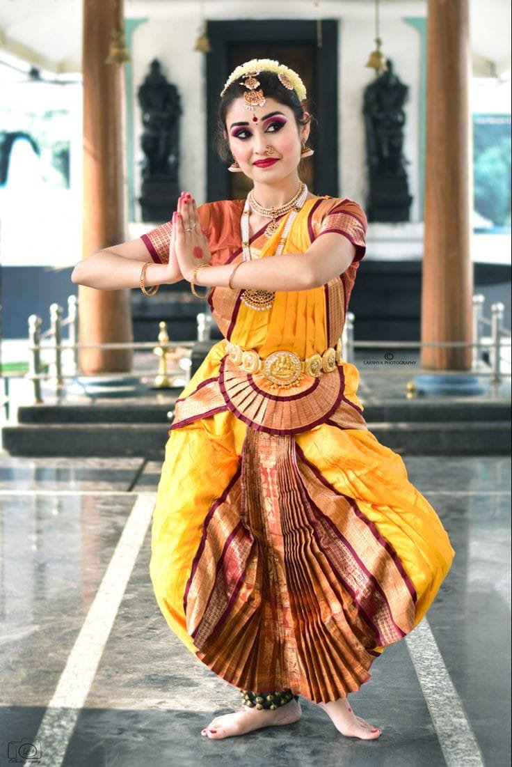 Yellow & Wine Bharatanatyam Costume - We Dress